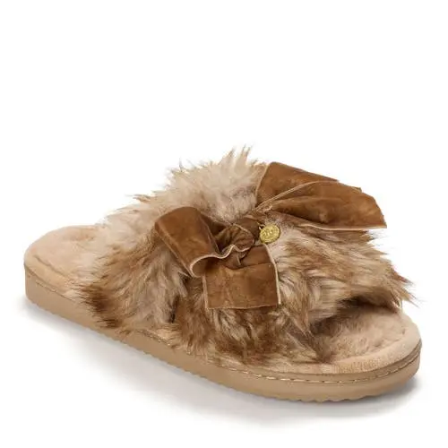 DEARFOAMS Bianca Pile Slide Slipper With Bow - Natural