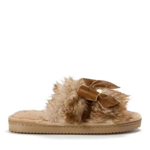 DEARFOAMS Bianca Pile Slide Slipper With Bow - Natural