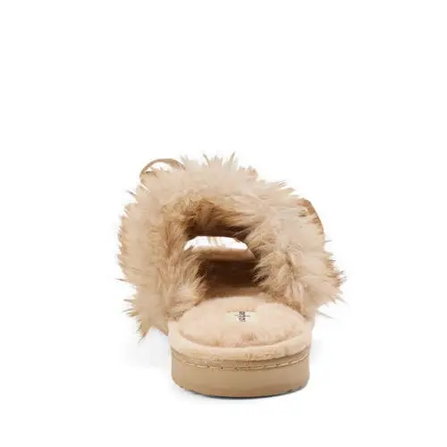 DEARFOAMS Bianca Pile Slide Slipper With Bow - Natural