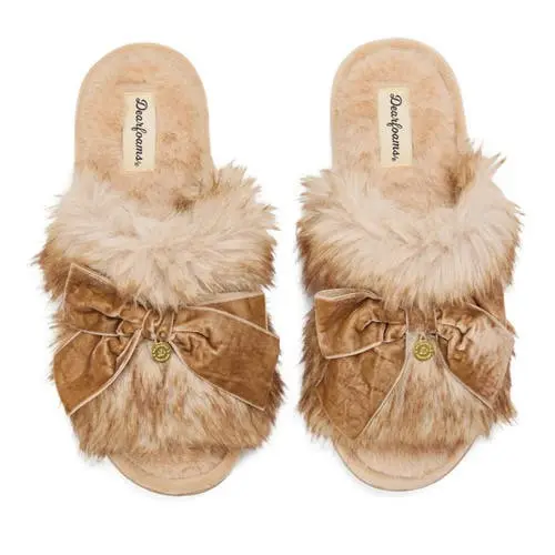 DEARFOAMS Bianca Pile Slide Slipper With Bow - Natural