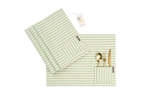 MEEMA Cotton Cloth Placematsset Of 4 - Pinstriped Sage Green