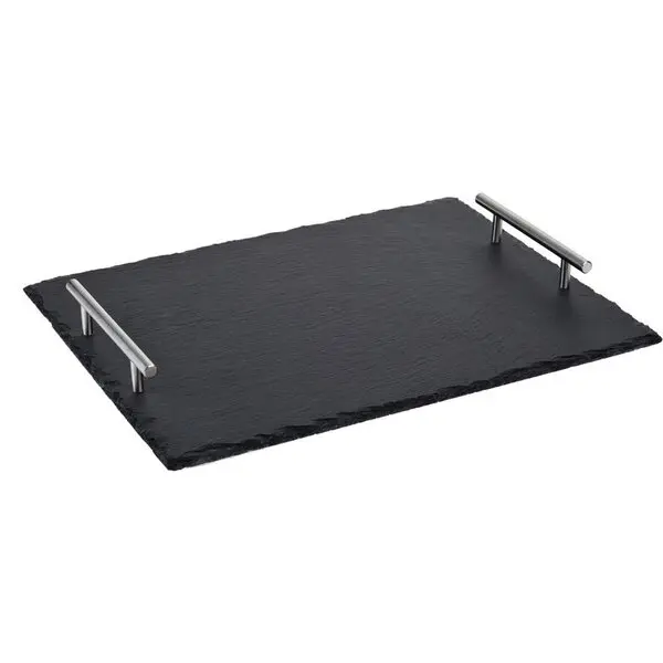 WOLFGANG PUCK Slate Tray With Stainless Steel Handles - Black