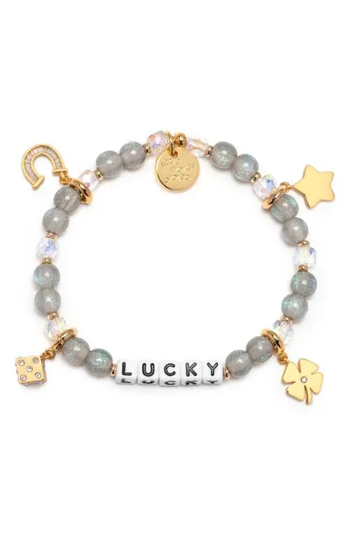 LITTLE WORDS PROJECT Lucky Beaded Stretch Bracelet - Grey
