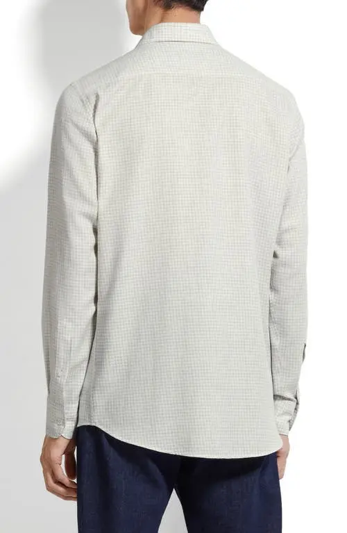 Zegna Cashco Gingham Check Cotton & Cashmere Button-up Shirt