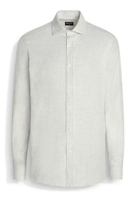 Zegna Cashco Gingham Check Cotton & Cashmere Button-up Shirt