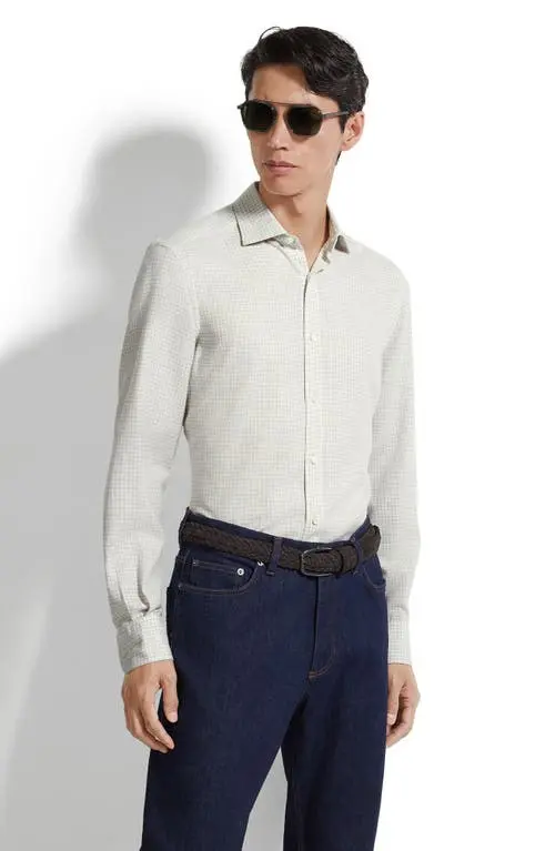 Zegna Cashco Gingham Check Cotton & Cashmere Button-up Shirt