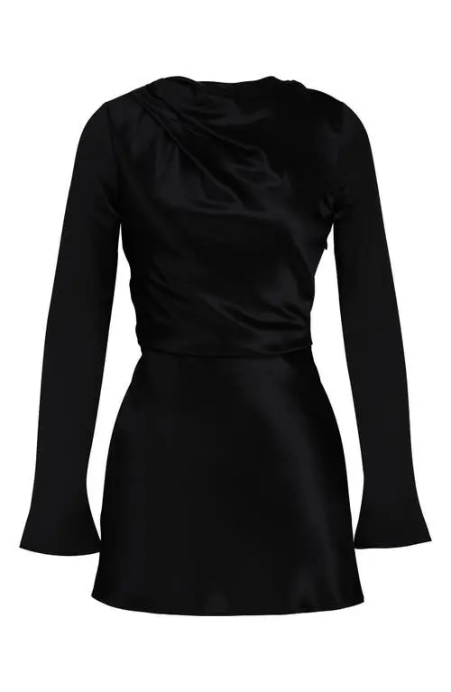 House Of Cb Satin Long-sleeve Mini Dress With Open Back