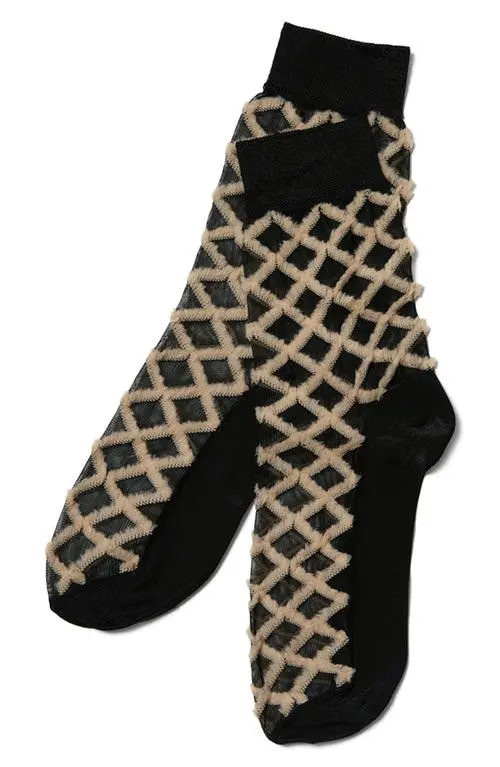 STEMS Sheer Fringe Crew Socks - Black