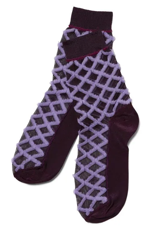 STEMS Sheer Fringe Crew Socks - Plum