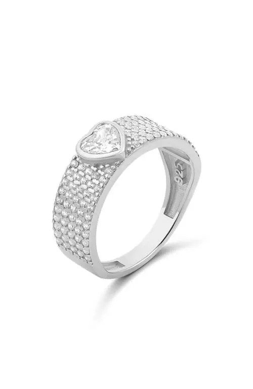 SHYMI Pavé Band Ring With Heart - Silver