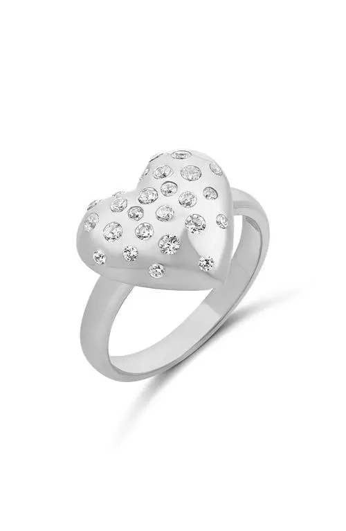 SHYMI Scattered Stone Puffy Heart Ring - Silver