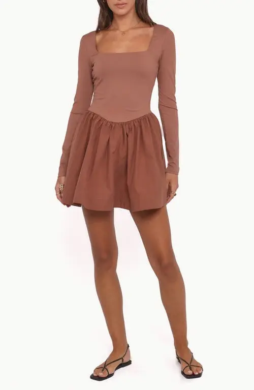 PETAL & PUP Sheena Long Sleeve Fit & Flare Mini Dress - Mocha