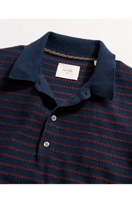 Billy Reid Texture Stripe Polo Sweater - Carbon Blue