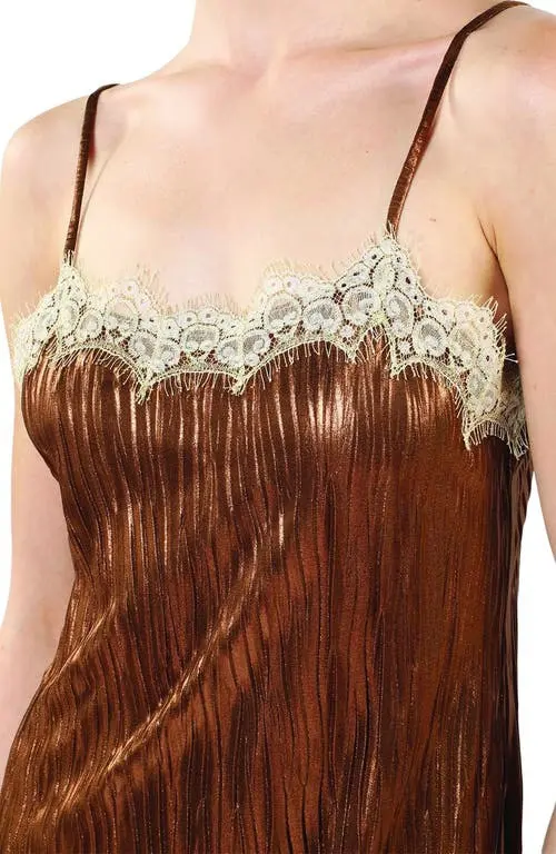 Anna Sui Fortuny Pleats Lace Slip Maxi Dress