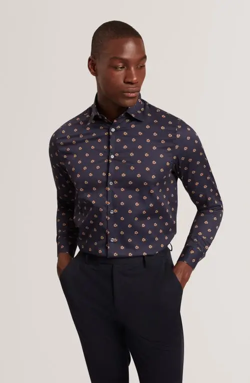 Ted Baker London Olufar Print Cotton Button-up Shirt - Navy