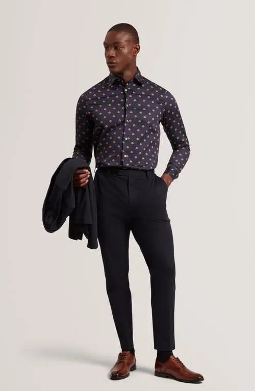Ted Baker London Olufar Print Cotton Button-up Shirt - Navy