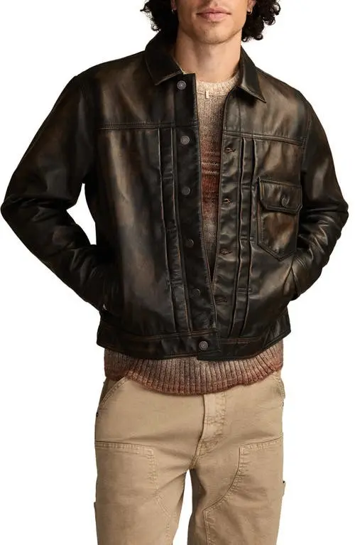 Lucky Brand Distressed Leather Trucker Jacket