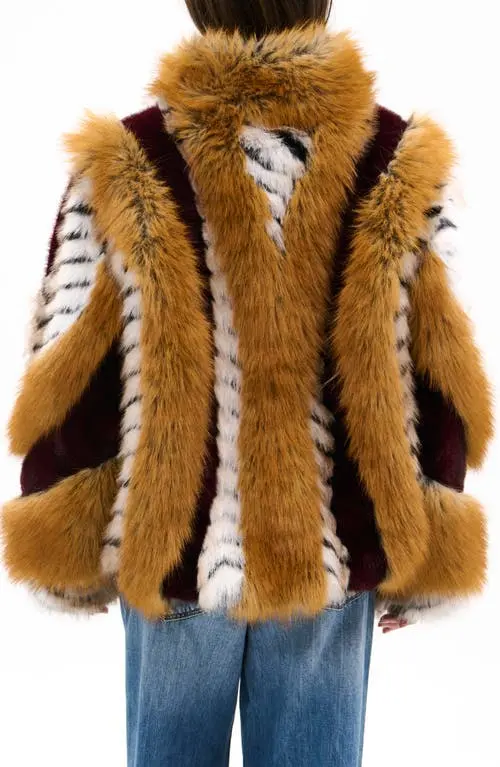 AZALEA WANG Mixed Faux Fur Coat - Burgundy Multi