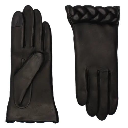 AGNELLE Edith Lambskin Gloves With Braided Cuff - Tnoir