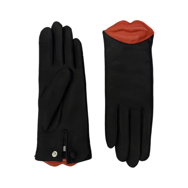 AGNELLE Lips Lambskin Gloves - Tnoir/cardinal