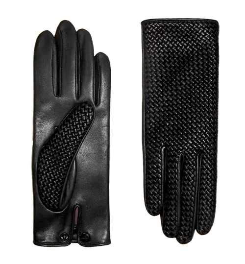 AGNELLE Chloe Woven Lambskin Glove Lined In Alpaca - Noir