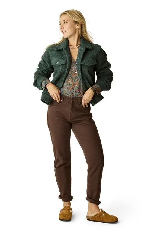 Carve Designs Classic Fit Boucle Fleece Trucker Jacket - Pine