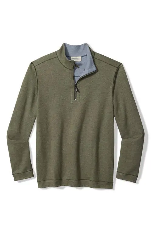 Tommy Bahama Reversible Half Zip Pullover - Dark Fern Heather