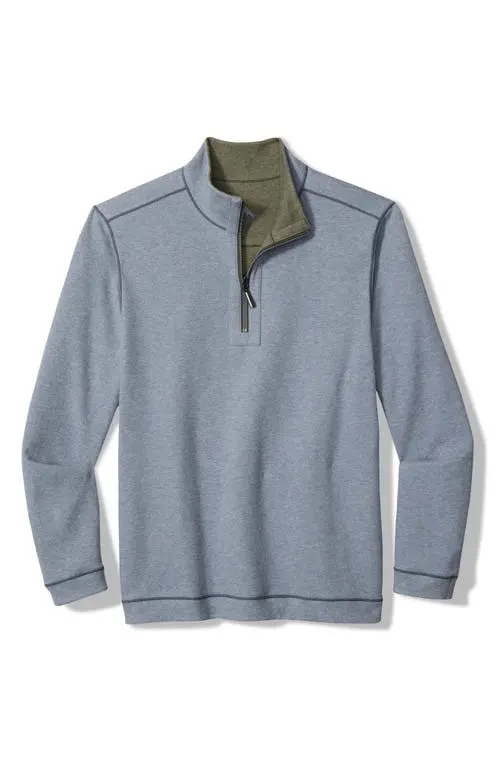 Tommy Bahama Reversible Half Zip Pullover - Dark Fern Heather