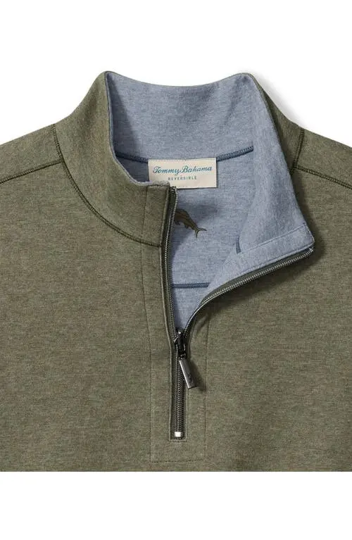 Tommy Bahama Reversible Half Zip Pullover - Dark Fern Heather