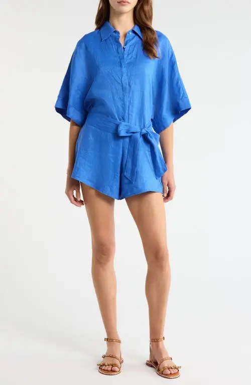 Elan Linen Cover-up Romper - Sapphire Blue