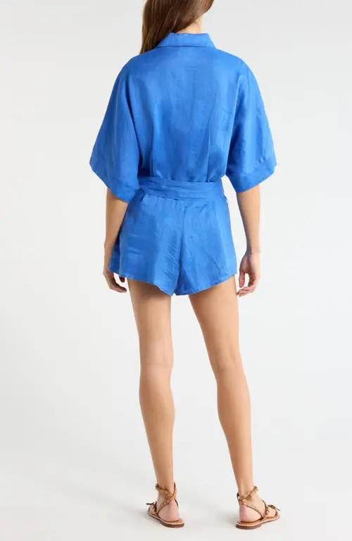 Elan Linen Cover-up Romper - Sapphire Blue