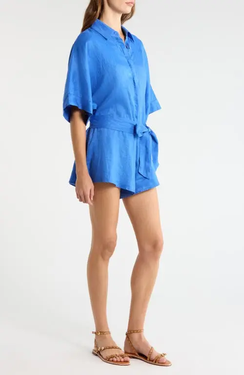 Elan Linen Cover-up Romper - Sapphire Blue