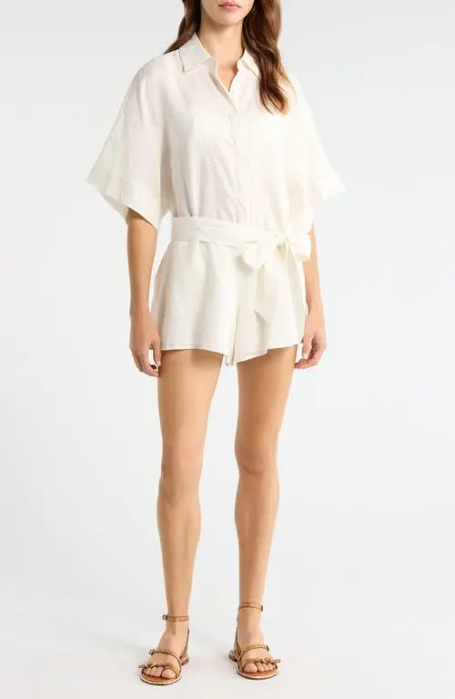 Elan Linen Cover-up Romper - White