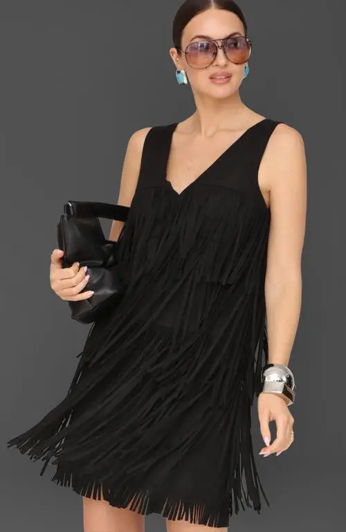 Avec Les Filles Faux Suede Fringe Minidress