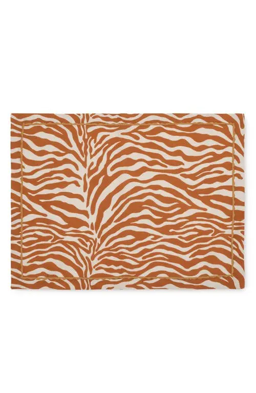 MATOUK Regine Set Of 4 Linen Zebra Stripe Linen Placemats - Persimmon