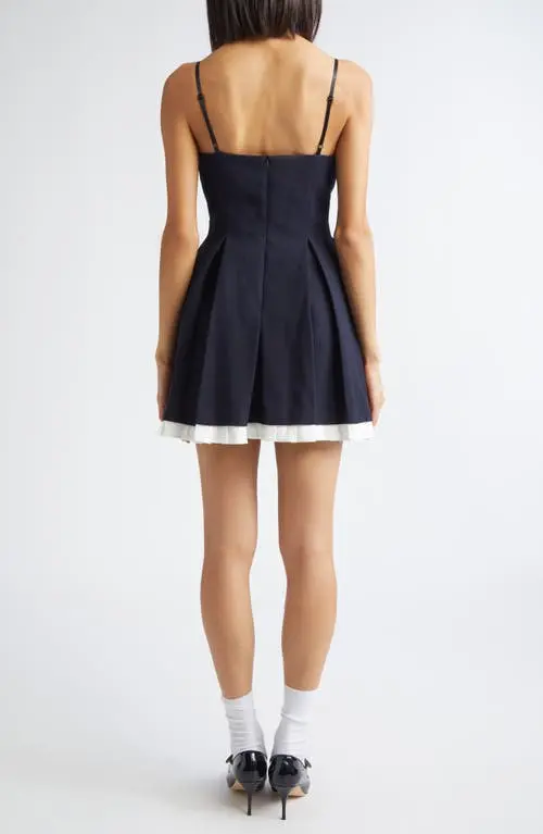 SHUSHU/TONG Pleated Wool Mini Dress | Strapless, Sweetheart - Navy Blue