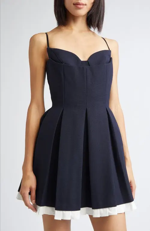 SHUSHU/TONG Pleated Wool Mini Dress | Strapless, Sweetheart - Navy Blue