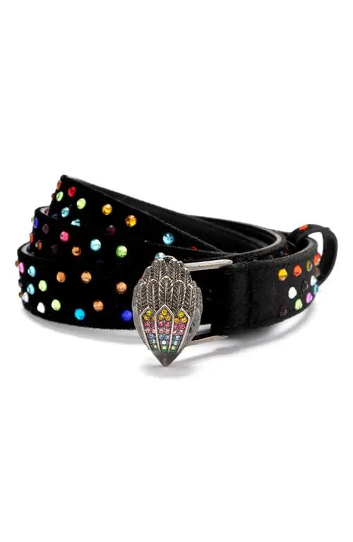 Kurt Geiger Crystal Studded Velvet Belt - Classic Rainbow