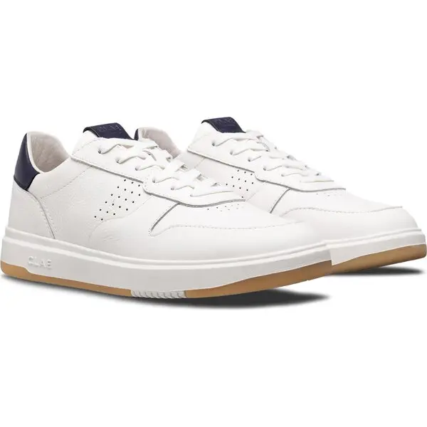 Clae Moses Low Top Leather Sneaker - White Leather Navy