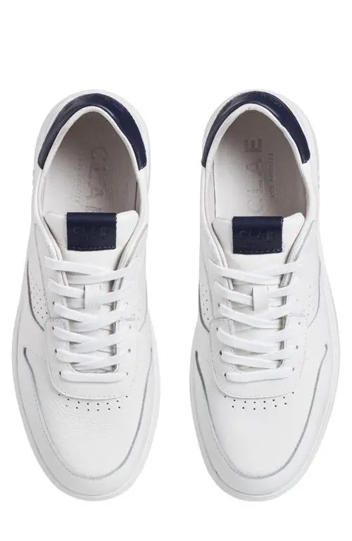 Clae Moses Low Top Leather Sneaker - White Leather Navy