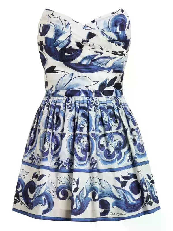 Dolce & Gabbana Majolica-print Strapless Mini Dress