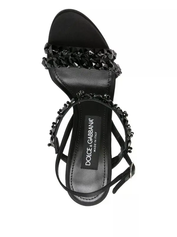 Dolce & Gabbana Satin Sandals With Rhinestone Embroidery - Black