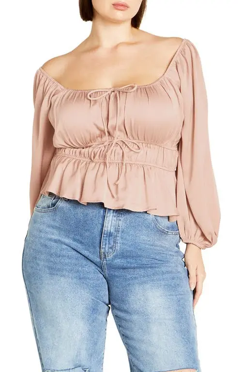 City Chic Georgie Shirred Satin Top