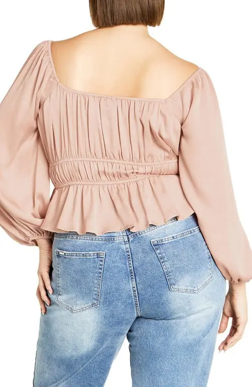 City Chic Georgie Shirred Satin Top