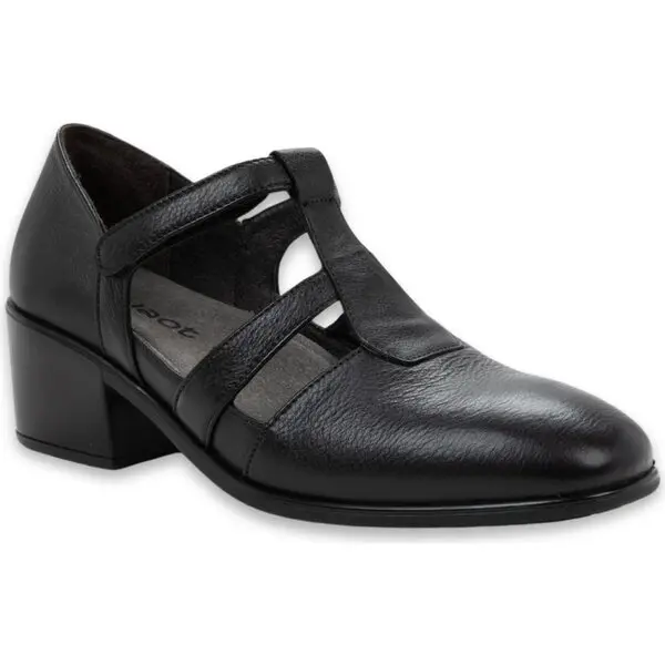 Naot T-strap Leather Pumps - Black Soft Leather