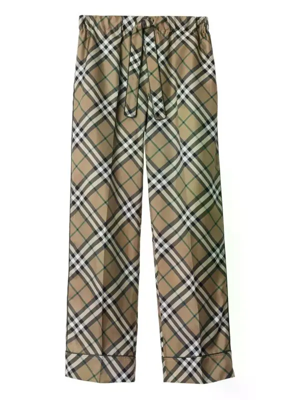 Burberry Check Silk Trousers - Neutrals