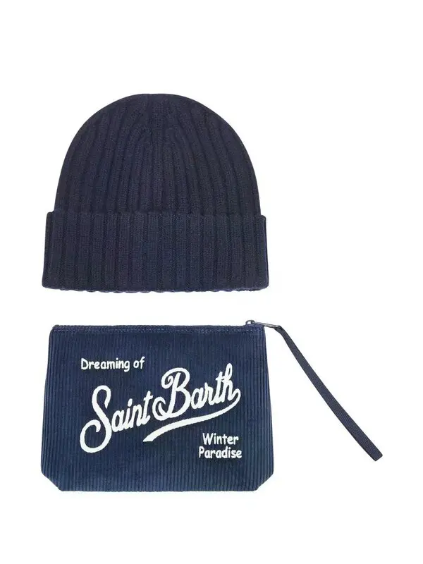 MC2 SAINT BARTH Embroidered Beanie And Pouch - Blue