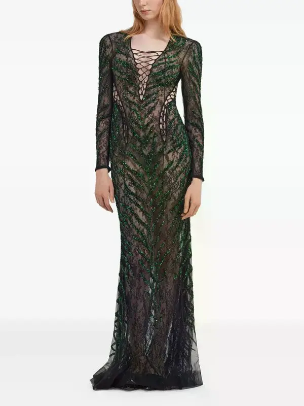 Roberto Cavalli Embellished Long-sleeve Maxi Dress