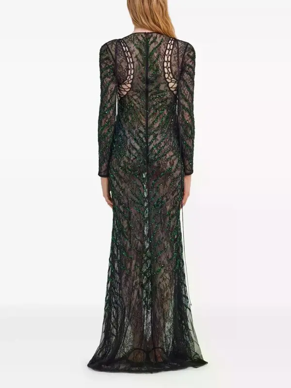 Roberto Cavalli Embellished Long-sleeve Maxi Dress
