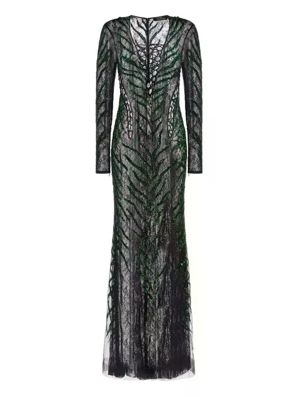 Roberto Cavalli Embellished Long-sleeve Maxi Dress